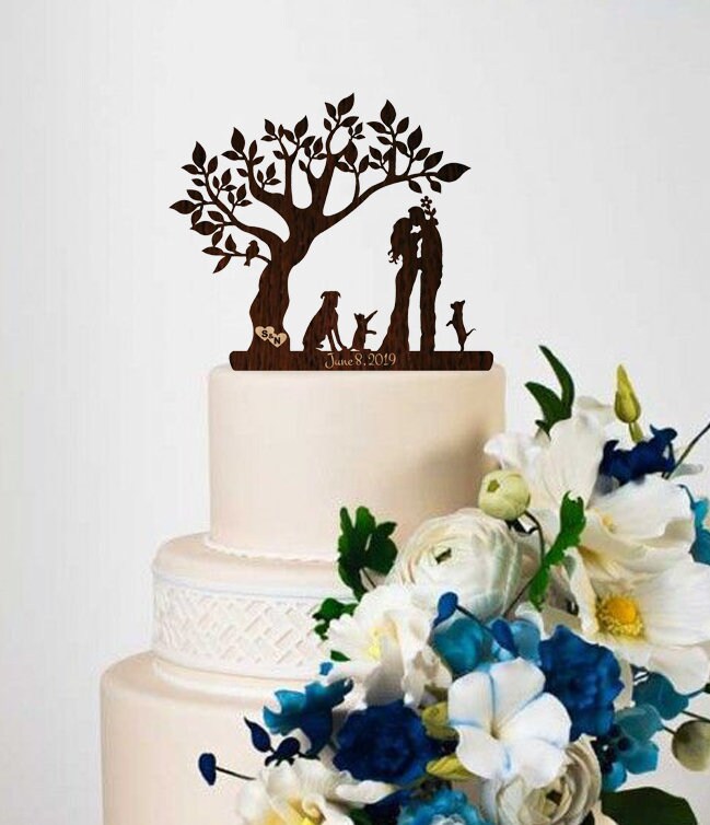Wedding Cake Topper Couple Bride Groom Dog Cat Rustic Cake | Etsy