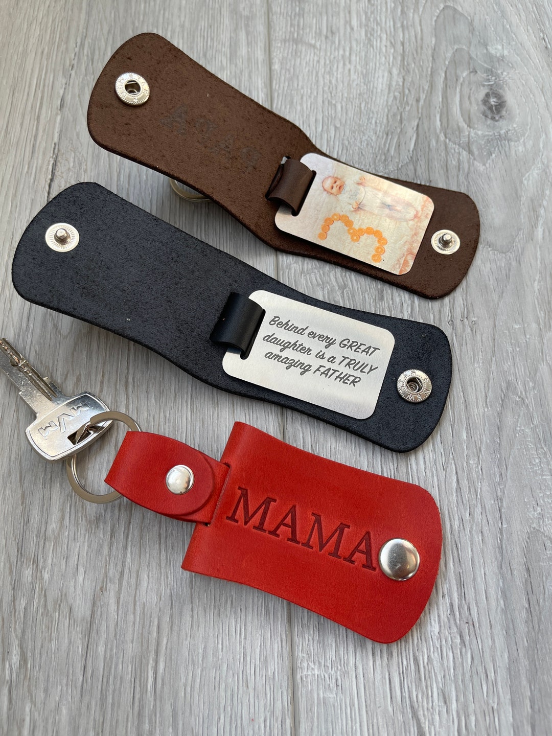 Personalised Keychain With Photo in Leather Case, Custom Engraved ...