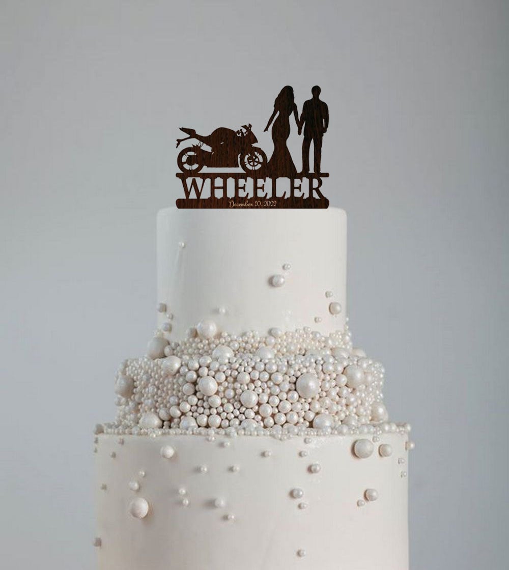 Wedding cake topper couple with motorcycle Personalized | Etsy