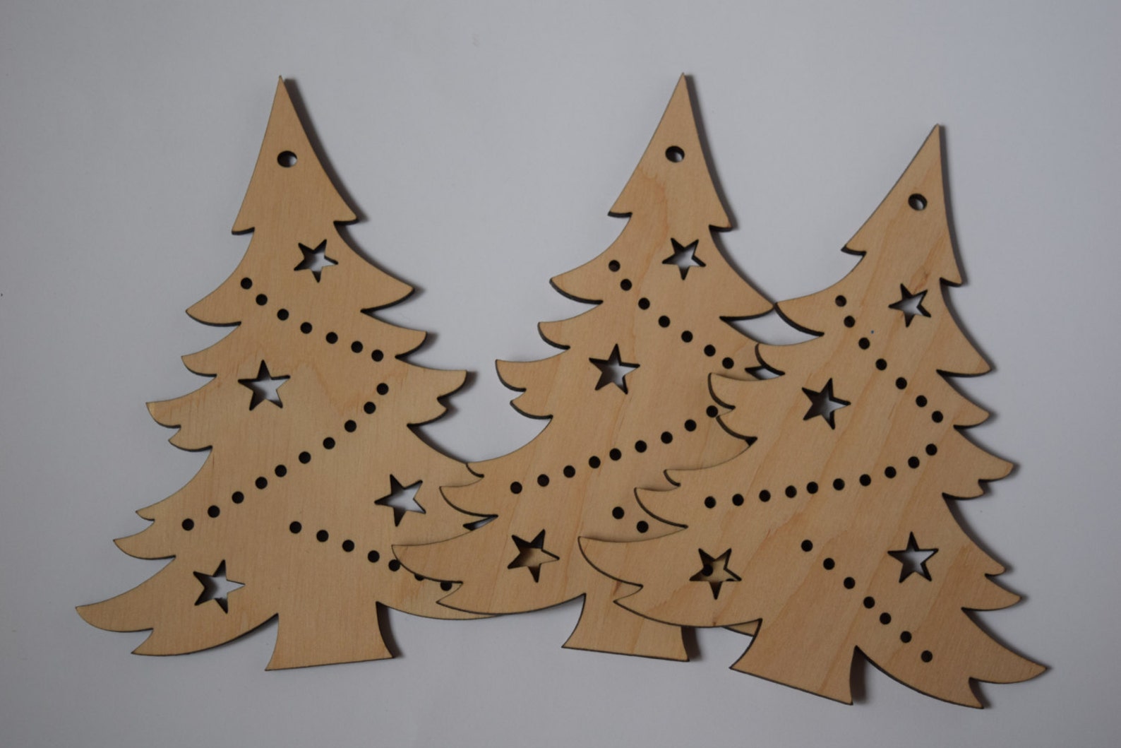 Set of 5 Wooden Christmas Tree Toy Plywood Shapes Christmas Decoration ...