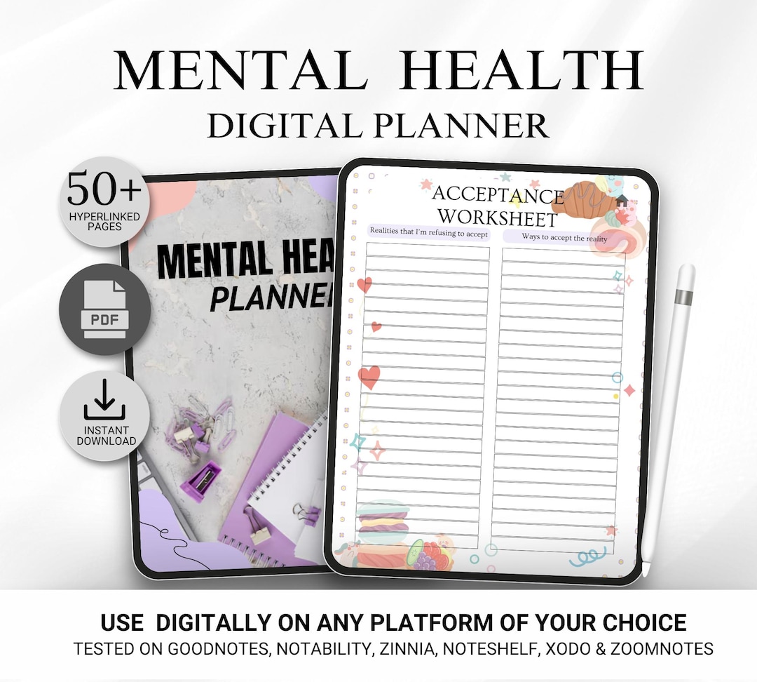 Mental Health Digital Planner Self-care Journal, Anxiety Mood Tracker ...