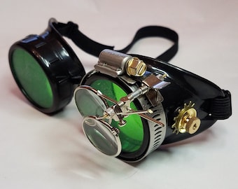 Black Steampunk Goggles With Red Lenses and Magnifying Loupes | Etsy