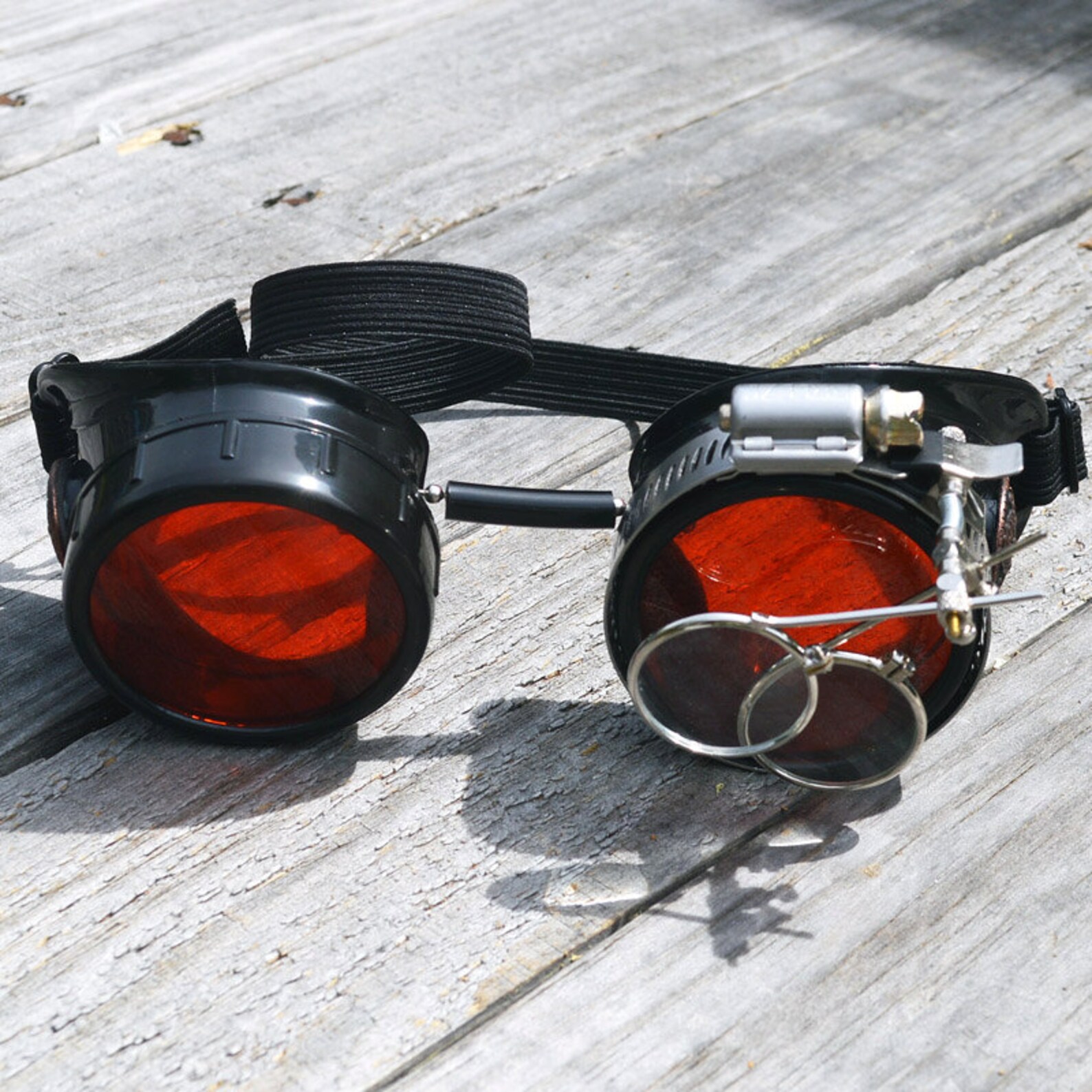 Black Steampunk Goggles With Red Lenses and Magnifying Loupes - Etsy