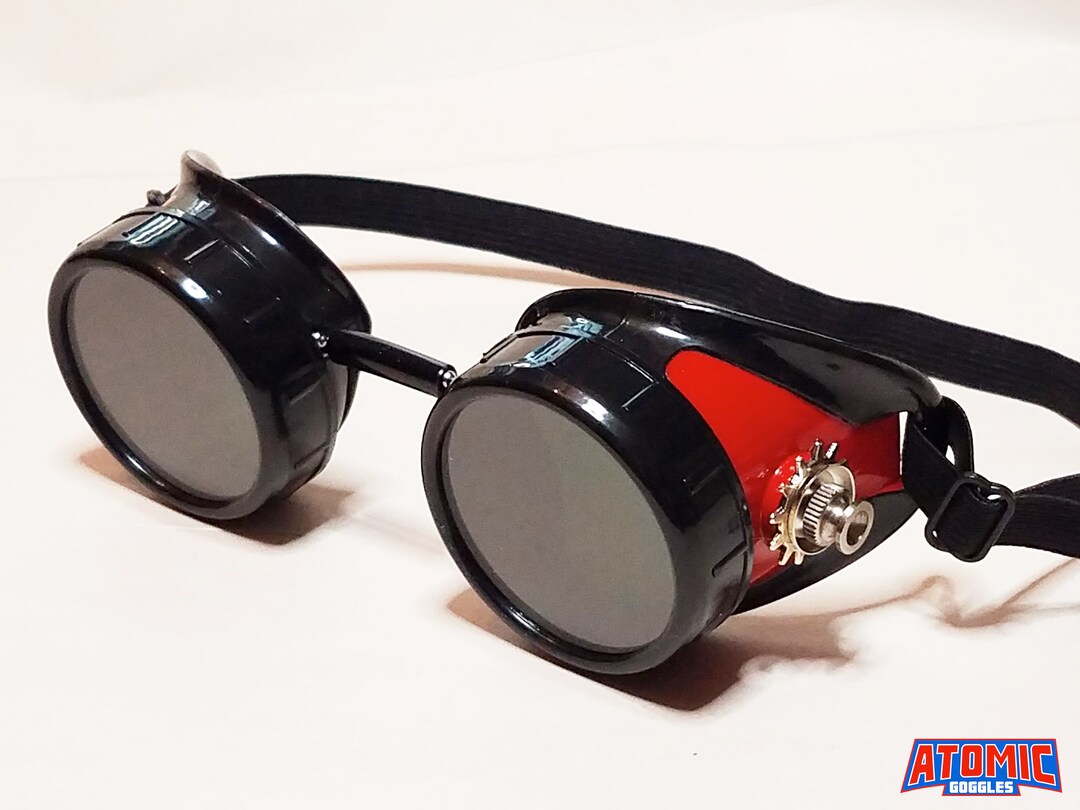 Black and Red Hot Rod Dystopian Goggles W/ Silver Accents - Steampunk ...