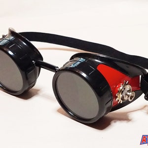 Black and Red Hot Rod Dystopian Goggles W/ Silver Accents - Steampunk ...