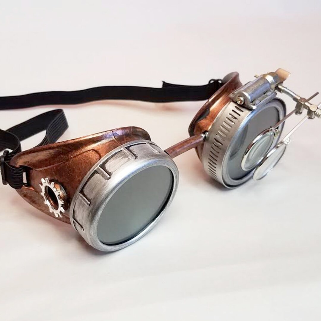 STEAMPUNK GOGGLES - Copper and Silver With Silver Gears and Magnifying ...