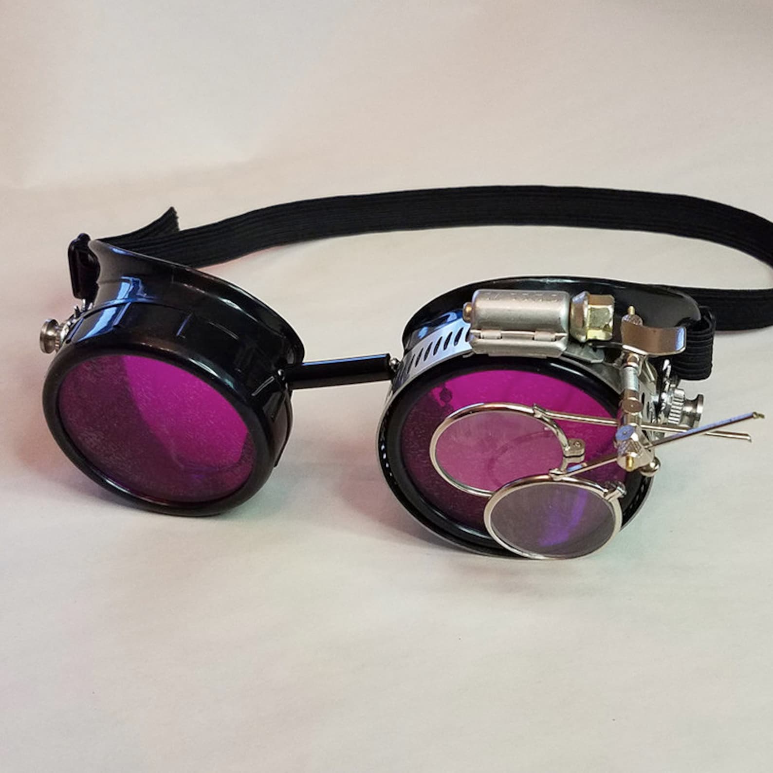 STEAMPUNK GOGGLES Black With Purple Lenses Silver Accents and - Etsy