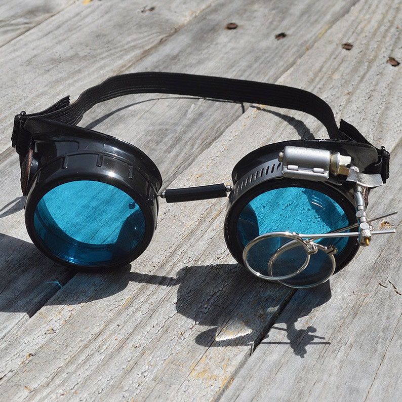 STEAMPUNK GOGGLES Black with Blue Lenses Copper Accents and | Etsy