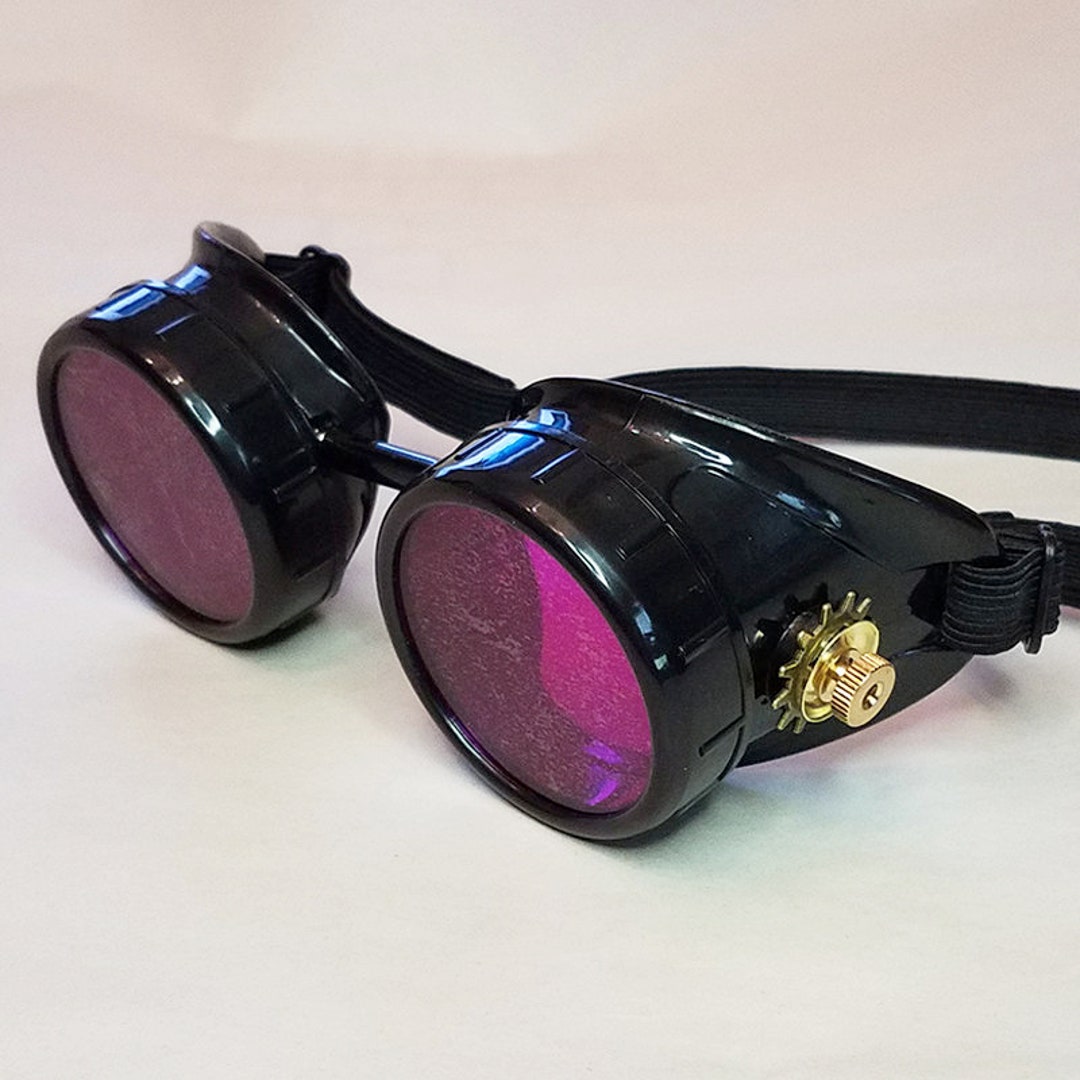 Black Steampunk Goggles With Purple Indigo Lenses and Metal Brass ...