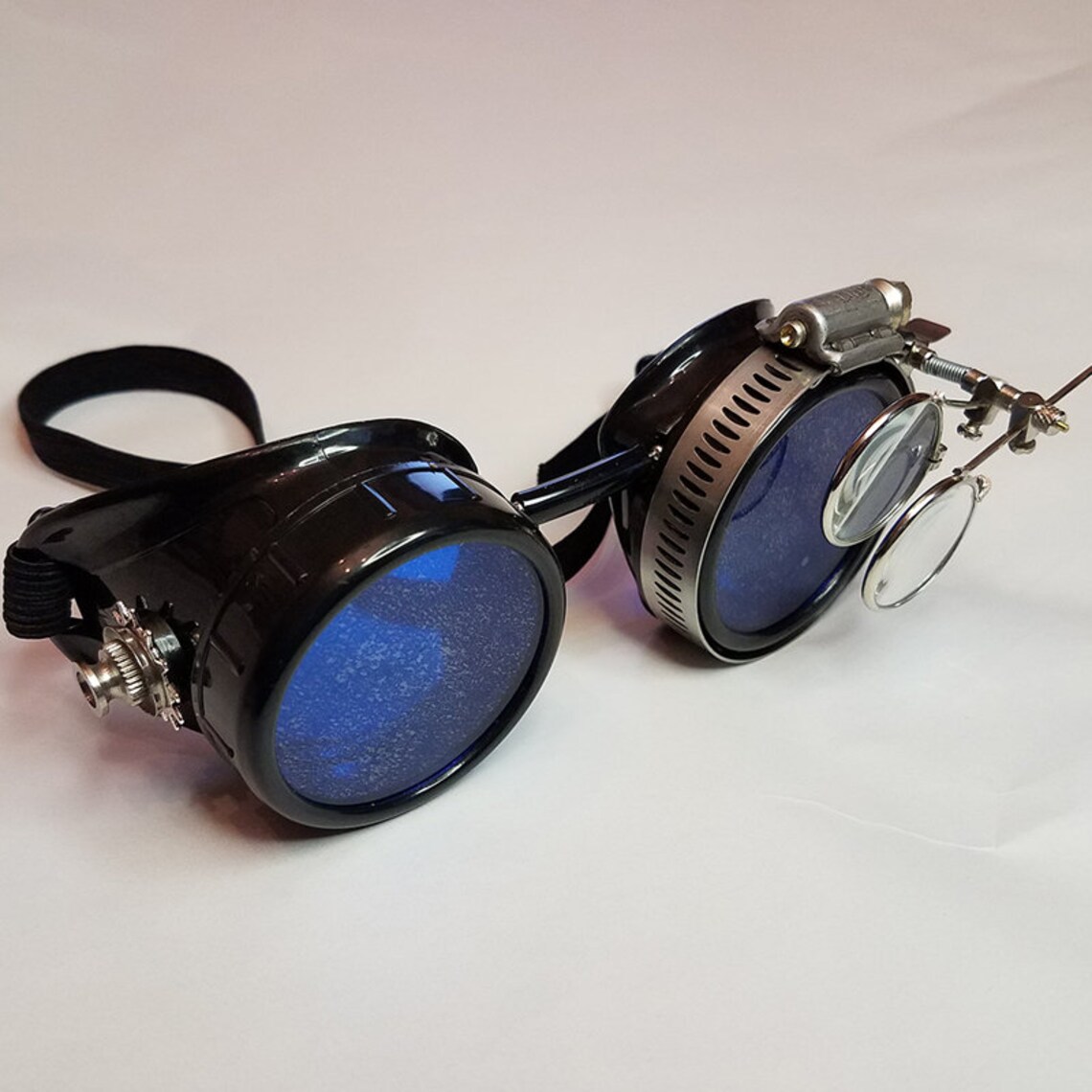 Black STEAMPUNK GOGGLES With Blue Lenses Silver Accents and - Etsy