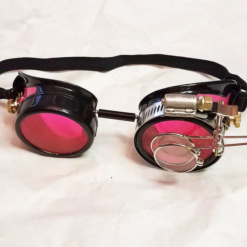 Black and Pink Gothic Cyber Rave Goggles W/ Pink Lenses Brass | Etsy