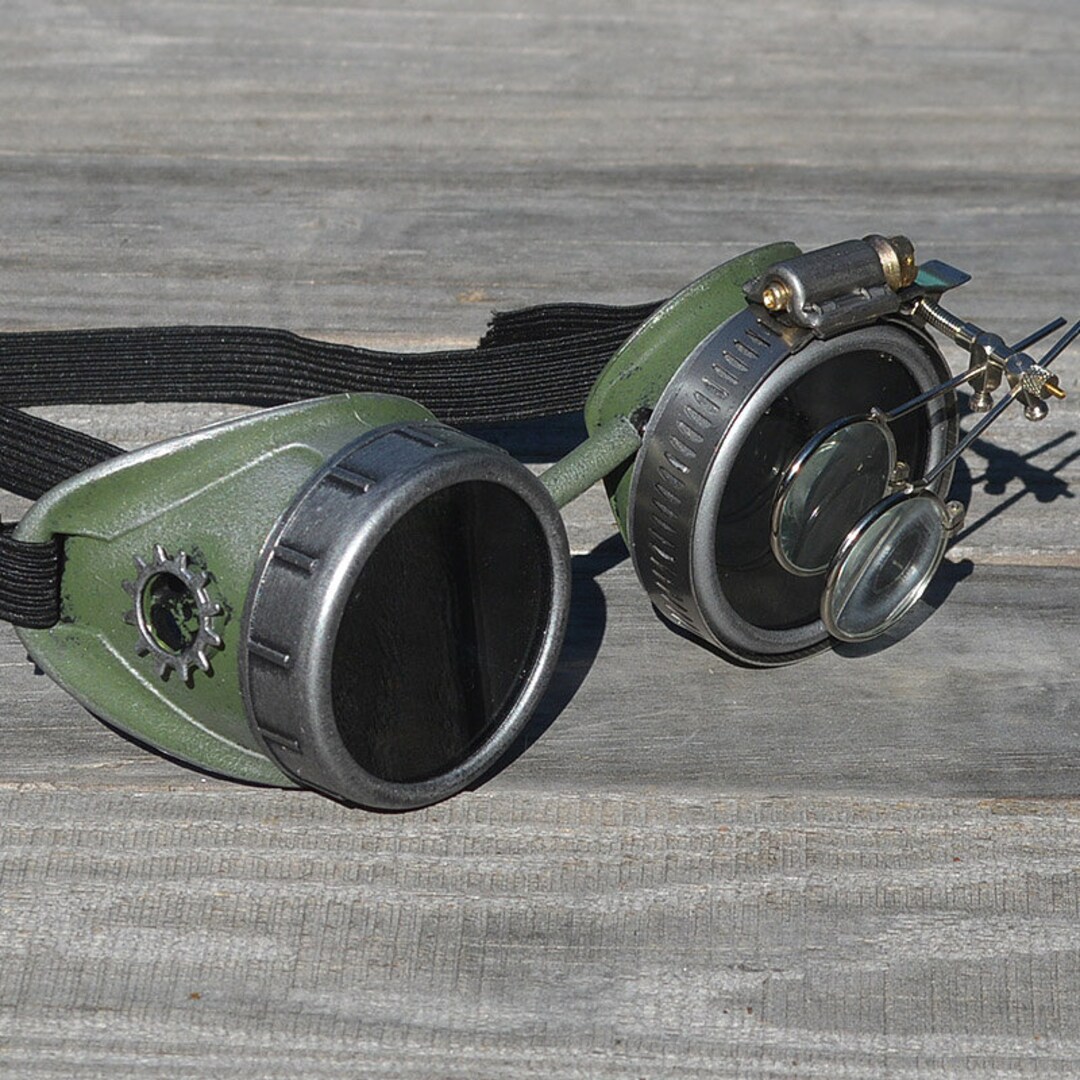 Green and Silver Steampunk Time Traveler Goggles With Silver Gears and ...