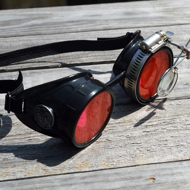 STEAMPUNK GOGGLES Black with Pink Lenses Silver Accents and | Etsy