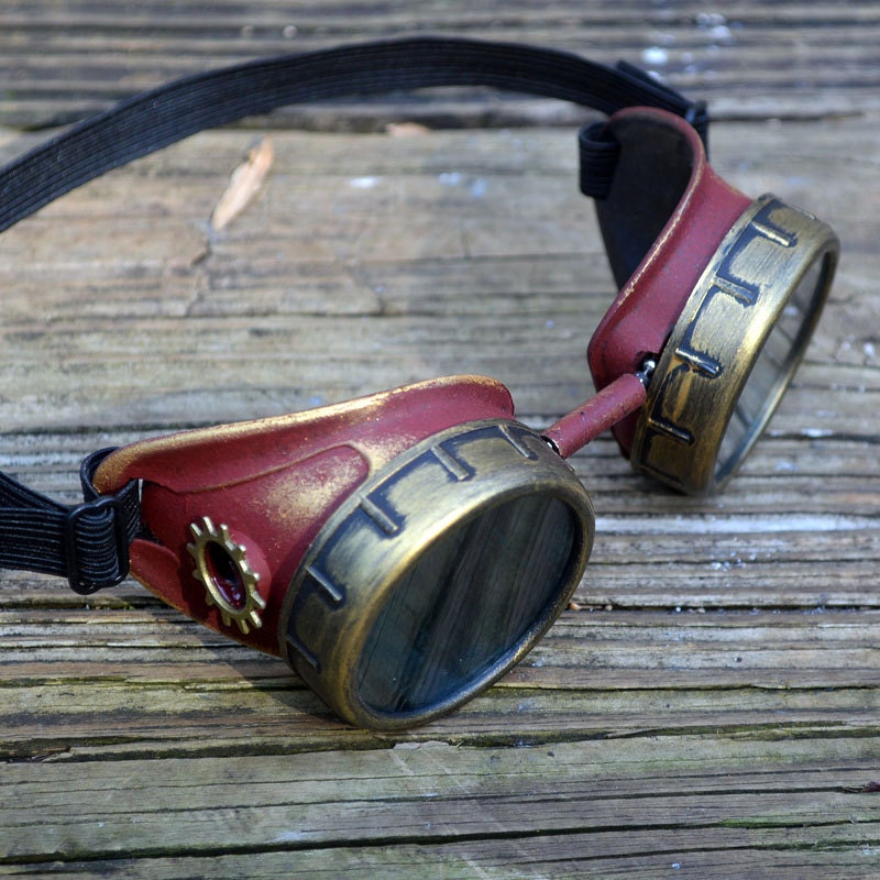 Maroon and Gold STEAMPUNK GOGGLES With Gold Gears Great for | Etsy
