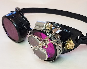 Black Steampunk Goggles With Purple Lenses and Metal Brass - Etsy