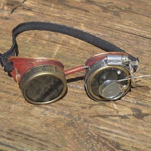 Maroon and Gold STEAMPUNK GOGGLES With Gold Gears and Magnifying Loupes ...
