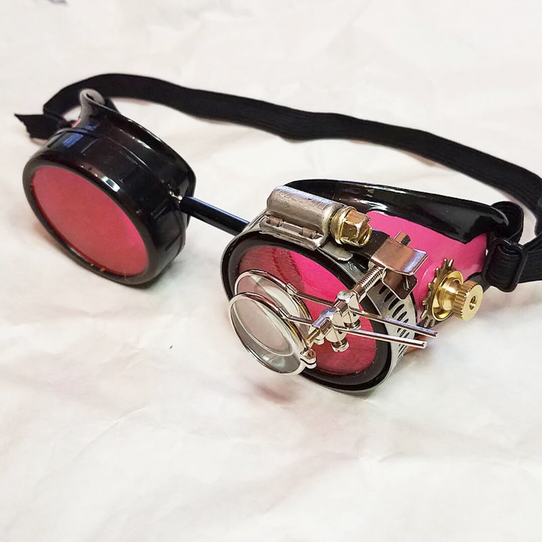 Black and Pink Gothic Cyber Rave Goggles W/ Pink Lenses Brass Accents ...