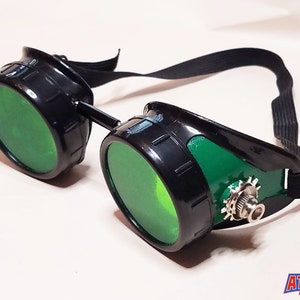 Black and Green Alien World Goggles W/ Green Lenses and Silver Accents ...