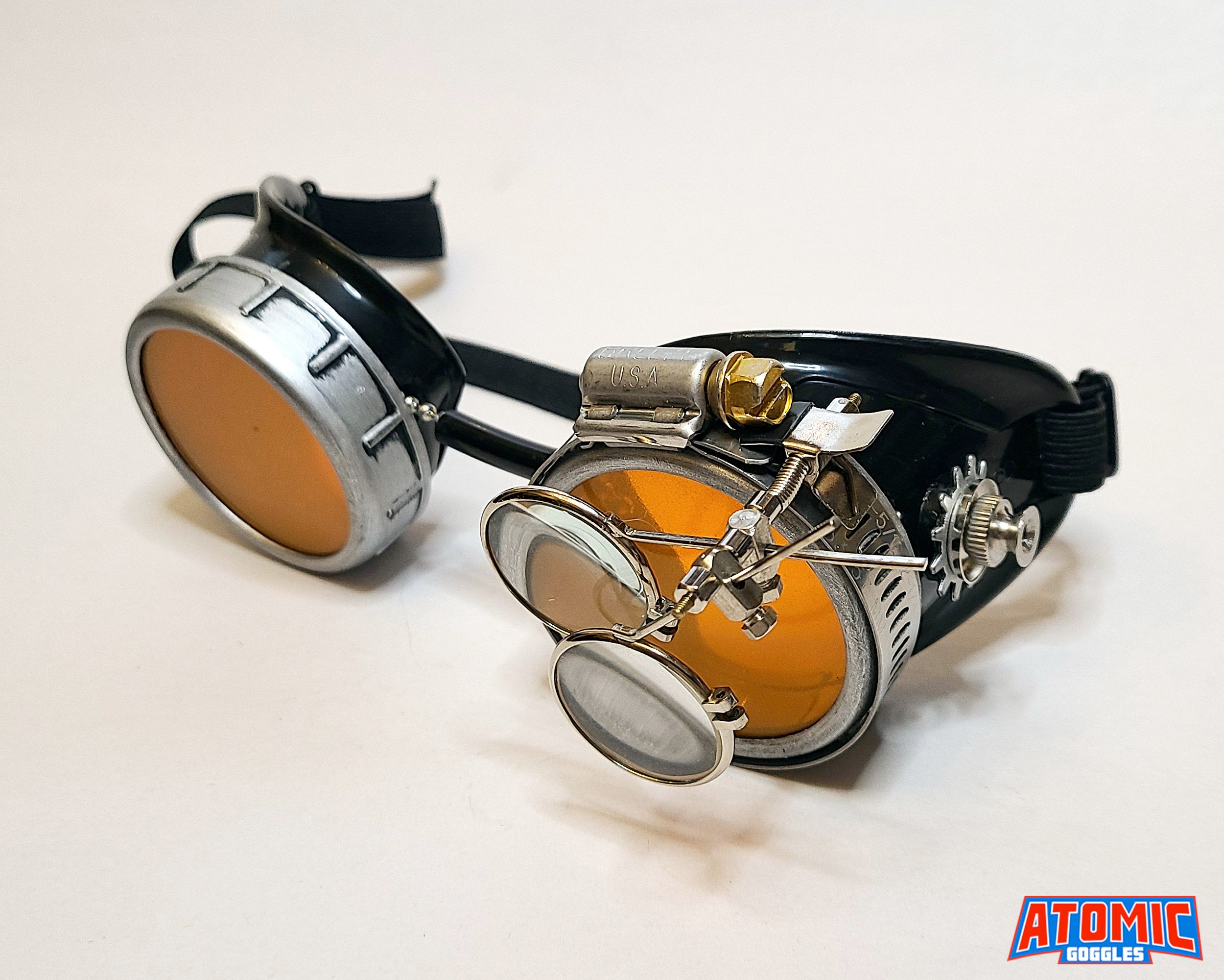 Exclusive Steampunk Goggles Black W/ Orange Lenses Silver - Etsy