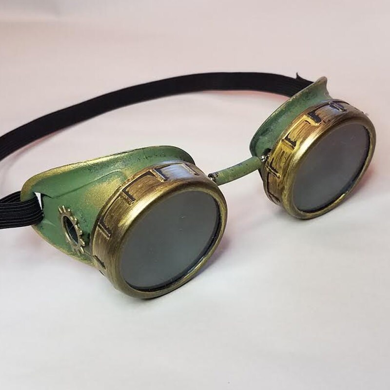 Green and Gold Steampunk Goggles With Gold Gears Victorian | Etsy