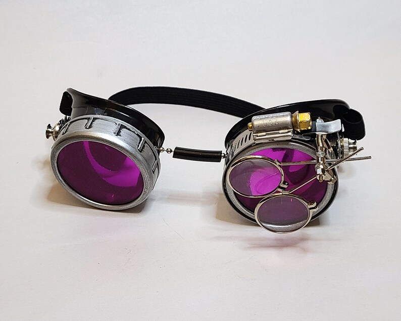 Exclusive Steampunk Goggles Black W/ Purple Lenses Silver | Etsy