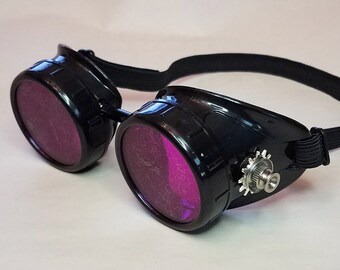Black Steampunk Goggles With Purple Lenses and Metal Brass - Etsy