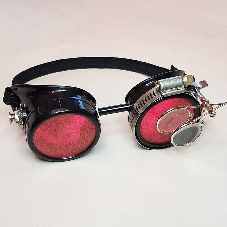 STEAMPUNK GOGGLES Black With Pink Lenses Silver Accents and - Etsy