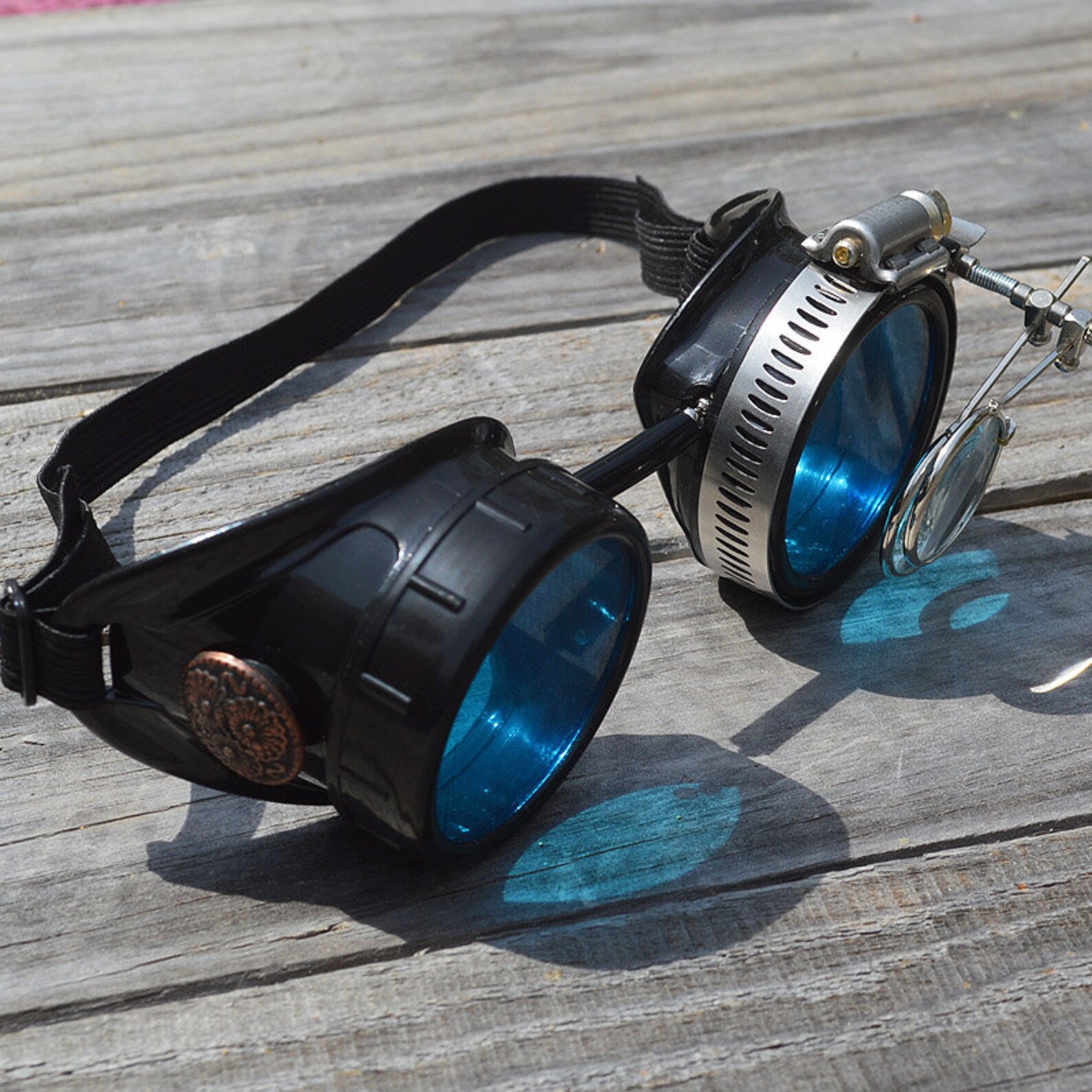 STEAMPUNK GOGGLES Black with Blue Lenses Copper Accents and | Etsy