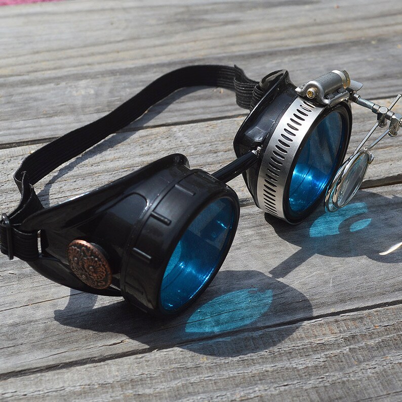 STEAMPUNK GOGGLES Black with Blue Lenses Copper Accents and | Etsy