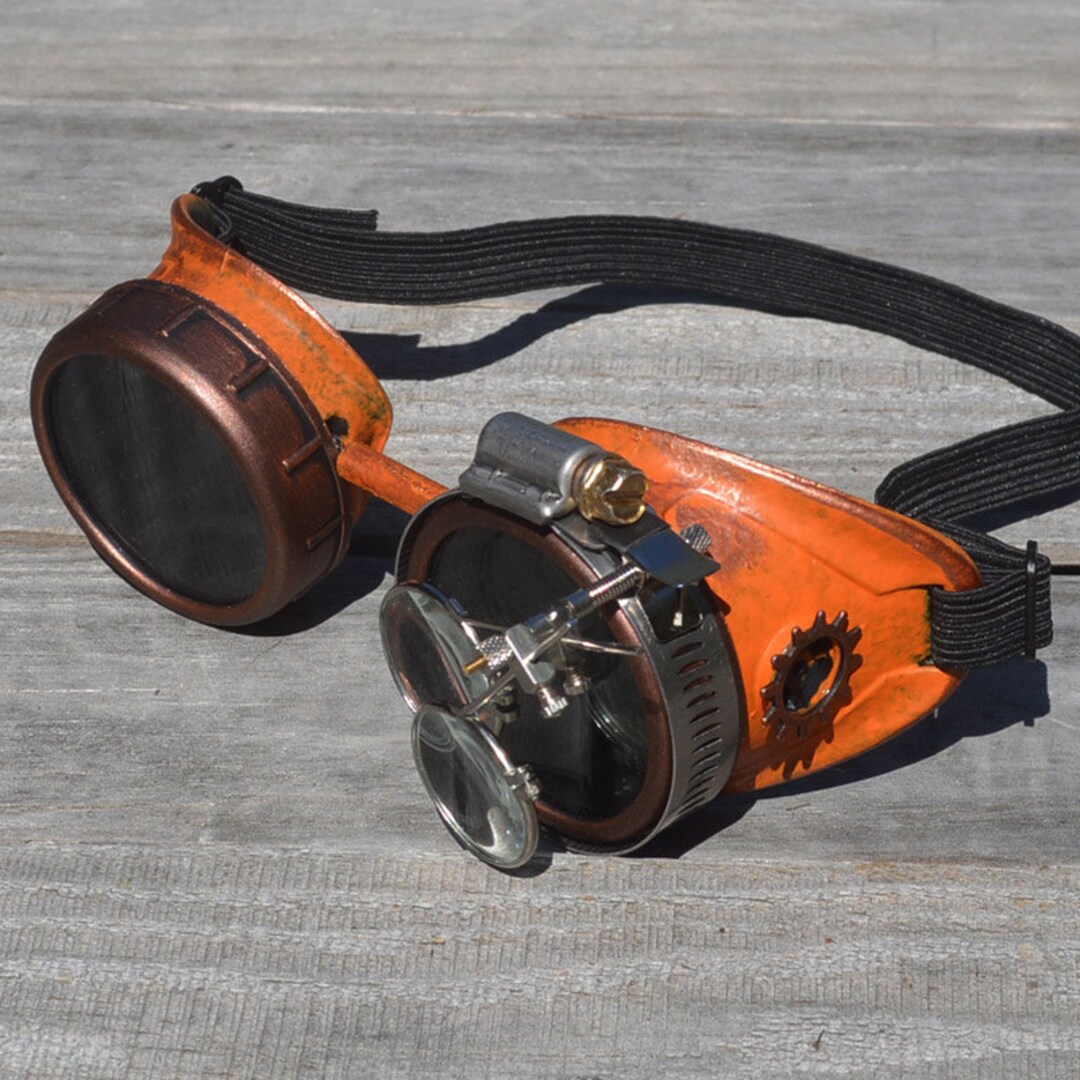 Orange and Copper Steampunk Goggles Victorian Optic Conductors Biker ...
