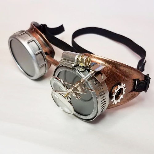 Black Steampunk Goggles With Red Lenses and Magnifying Loupes | Etsy