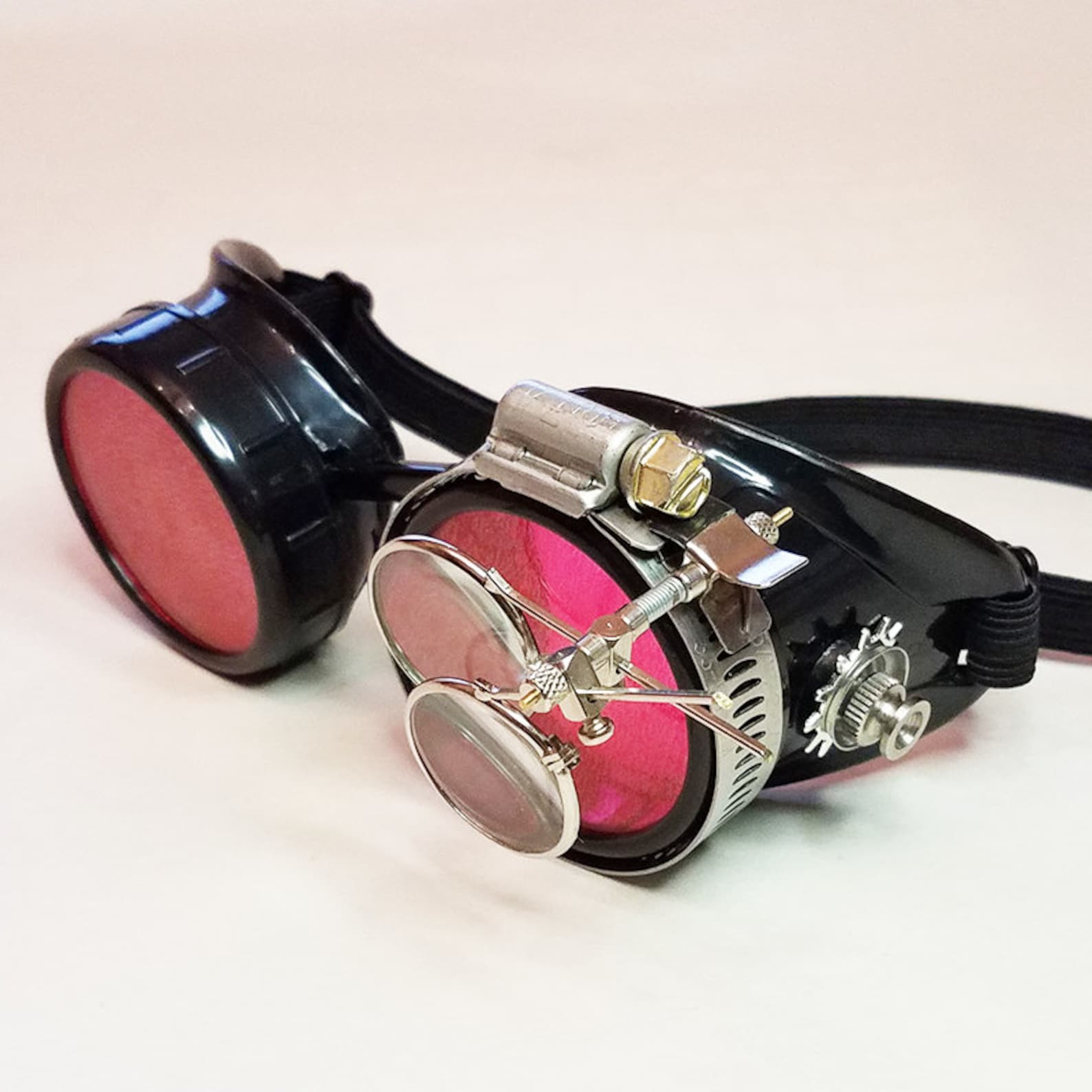 STEAMPUNK GOGGLES Black With Pink Lenses Silver Accents and - Etsy