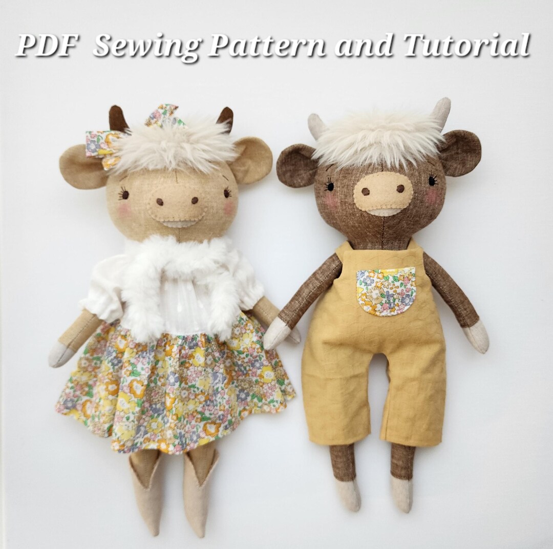 Highland Cow PDF Sewing Pattern Stuffed Cow Plush DIY Beginner Tutorial ...