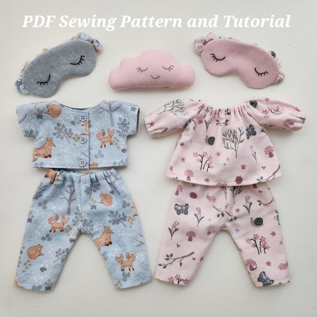 Doll Pajama and Sleep Mask Sewing Pattern Easy Sewing Project 14-inch ...
