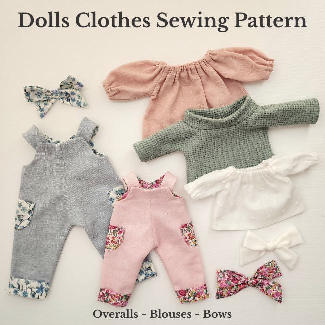 Doll Clothes Sewing Pattern PDF Overalls Blouses Bows Instant Download ...