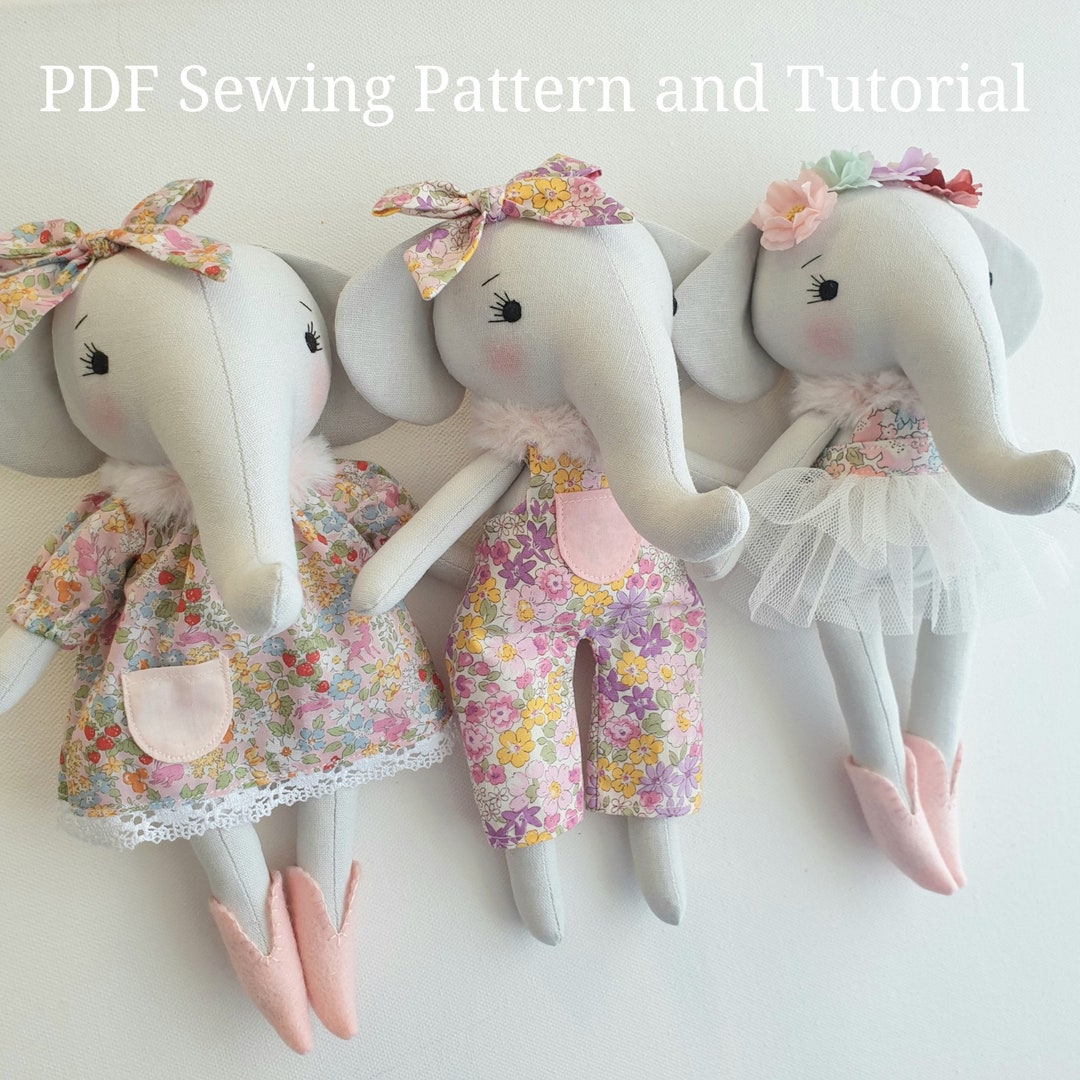 Elephant Sewing Pattern DIY Stuffed Animal Beginner Pattern Baby Shower ...