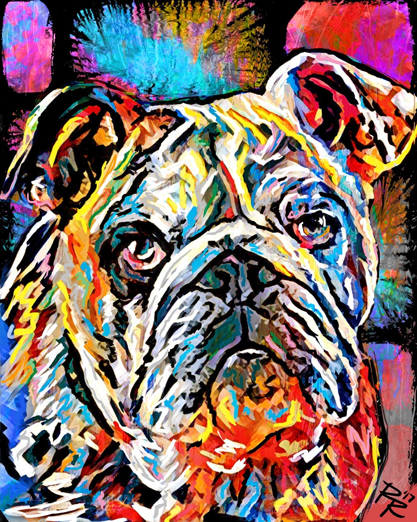 English Bulldog Print Bulldog Painting Dog Art Print | Etsy
