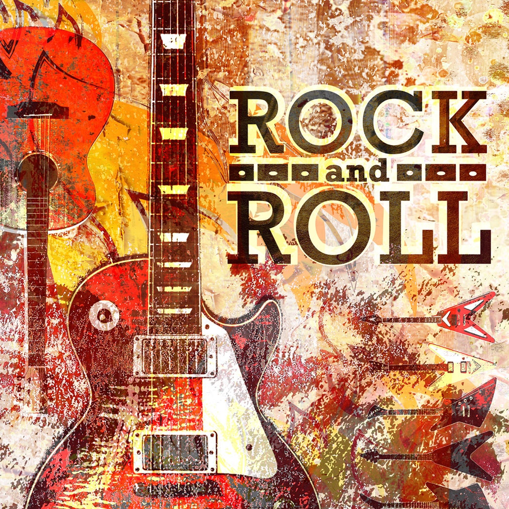 Rock and Roll Art Print Guitar Art Acoustic Guitar Electric | Etsy