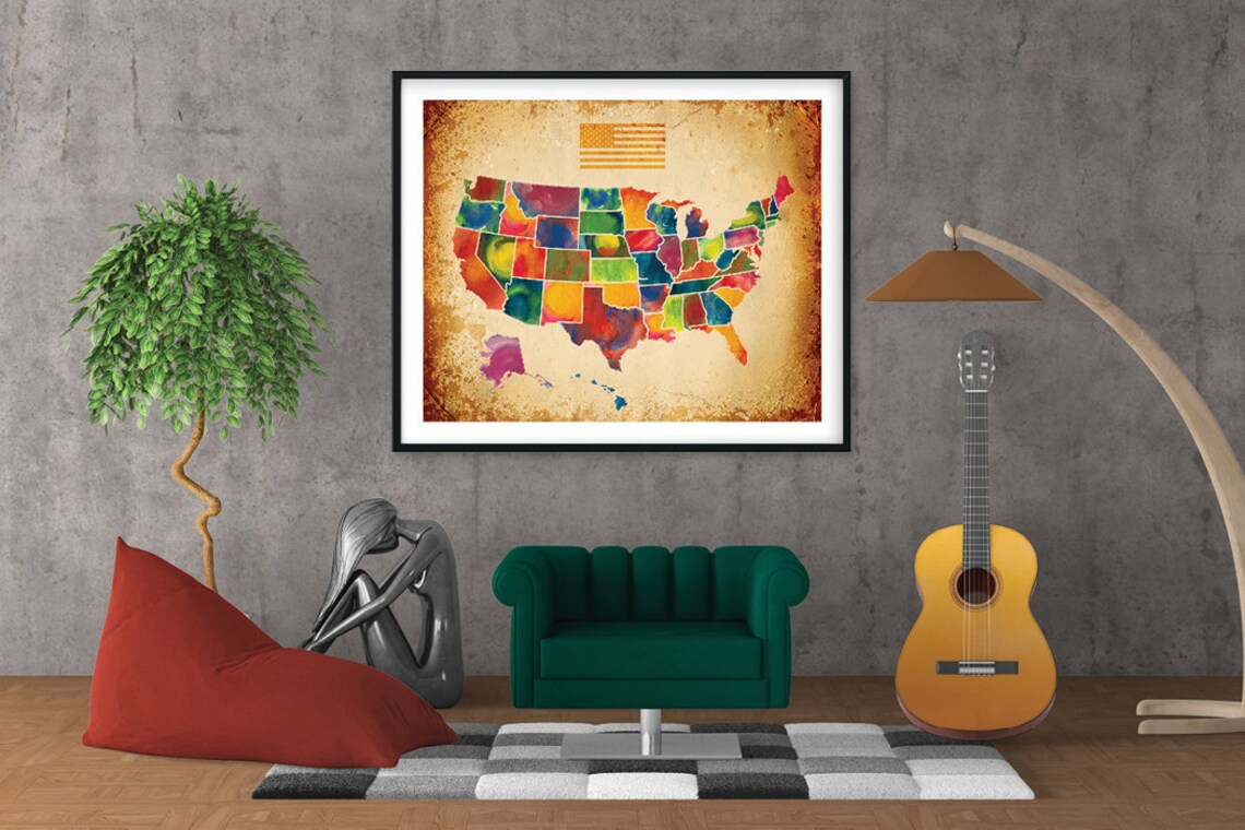 United States Map Art United States Painting US watercolor | Etsy