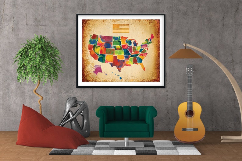 United States Map Art United States Painting US watercolor | Etsy