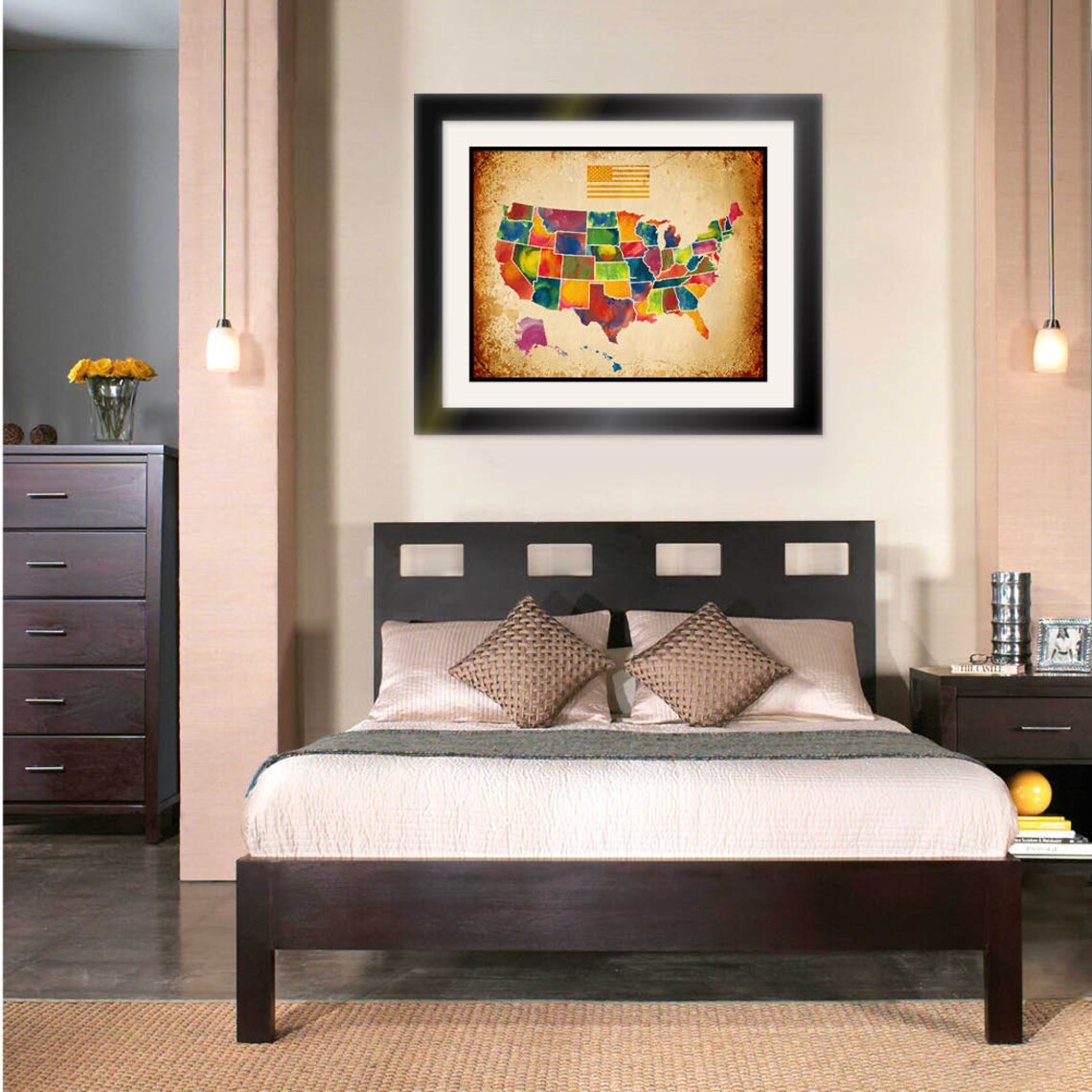 United States Map Art United States Painting US watercolor | Etsy