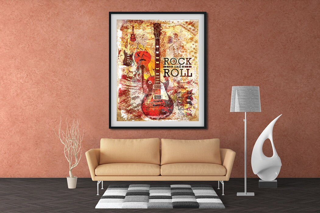 Rock and Roll Art Print Guitar Art Acoustic Guitar Electric | Etsy