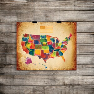 United States Map Art, United States Painting, US Watercolor, America ...