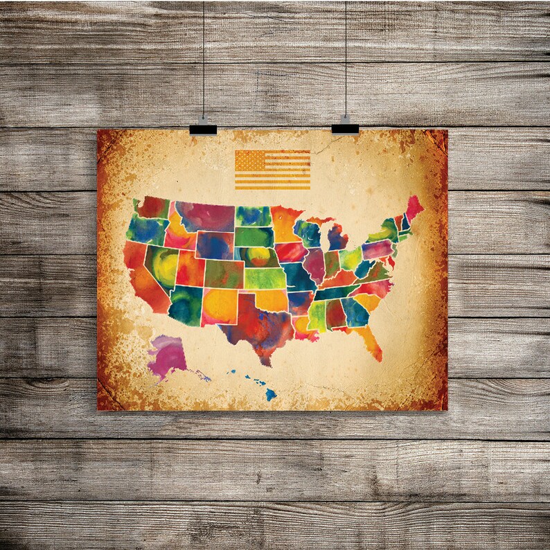 United States Map Art United States Painting US watercolor | Etsy