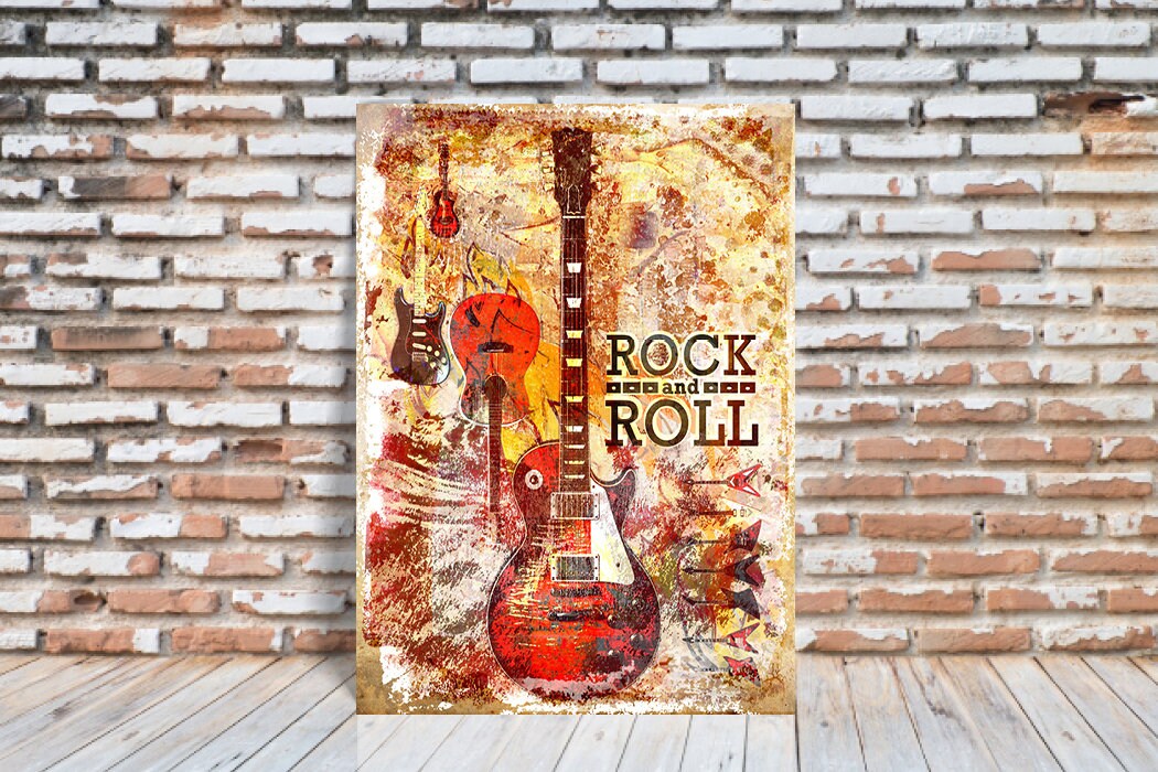 Rock and Roll Art Print Guitar Art Acoustic Guitar Electric | Etsy