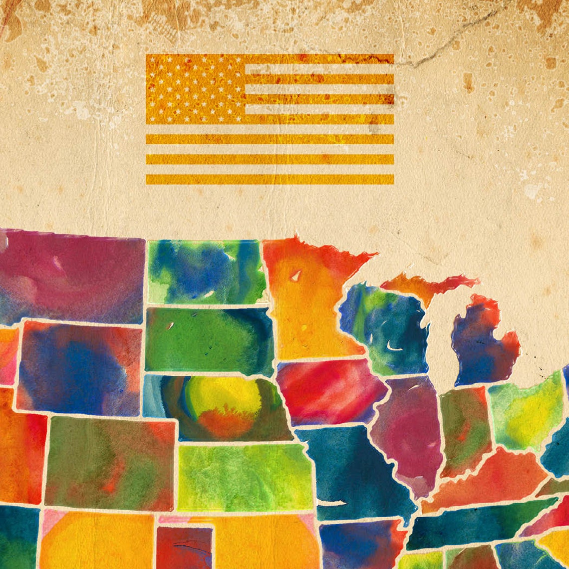 United States Map Art, United States Painting, US Watercolor, America ...