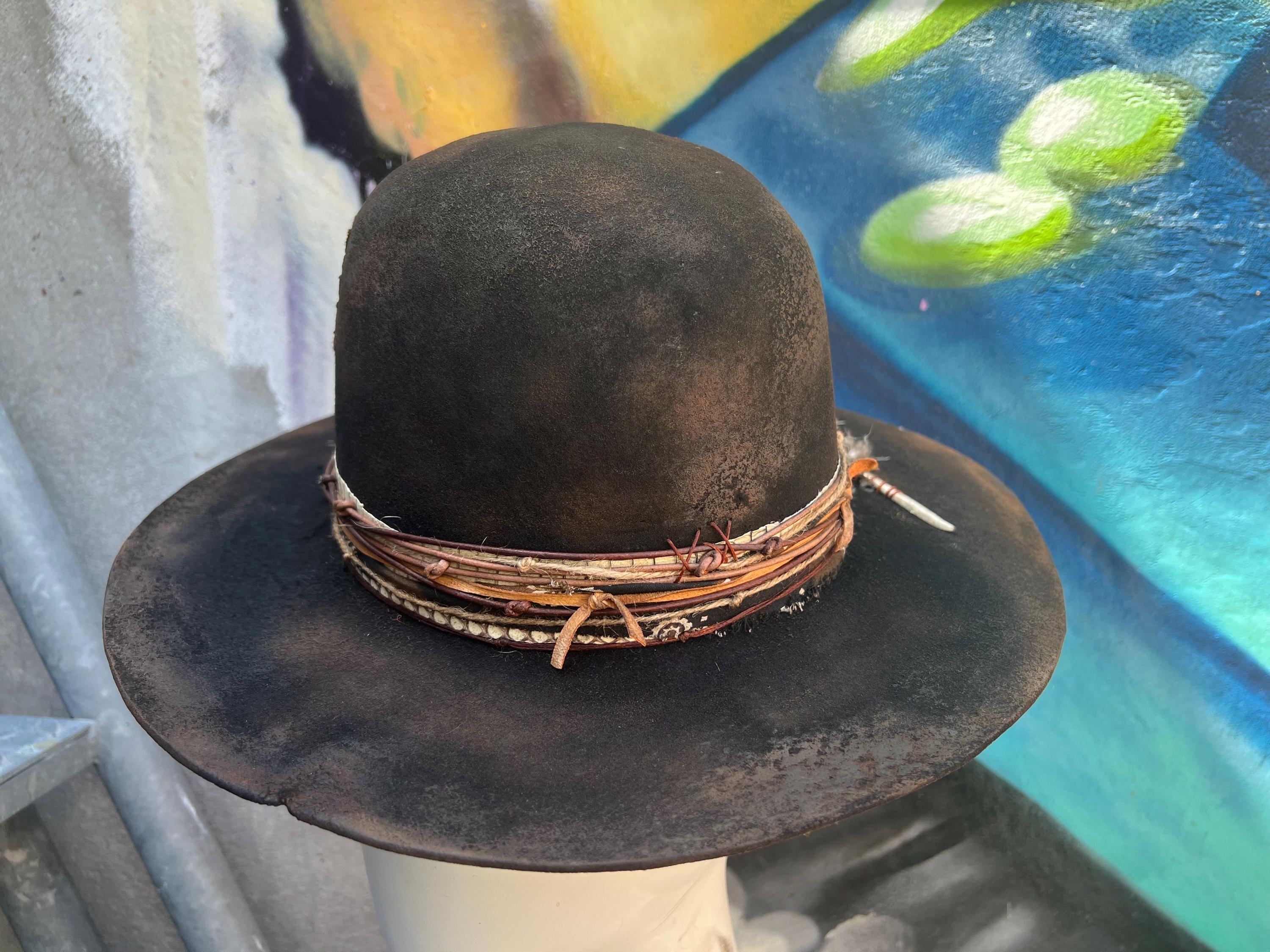 OUTLAW Distressed Open Crown Vintage Style Western Hat - Etsy