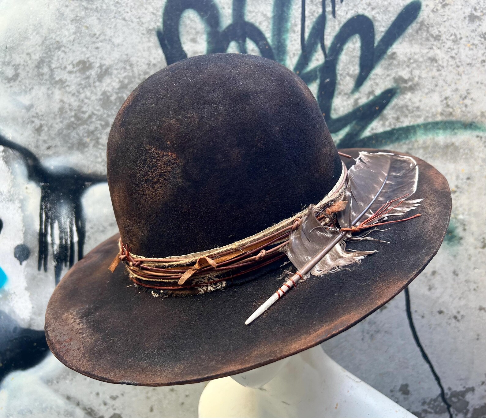 OUTLAW Distressed Open Crown Vintage Style Western Hat - Etsy