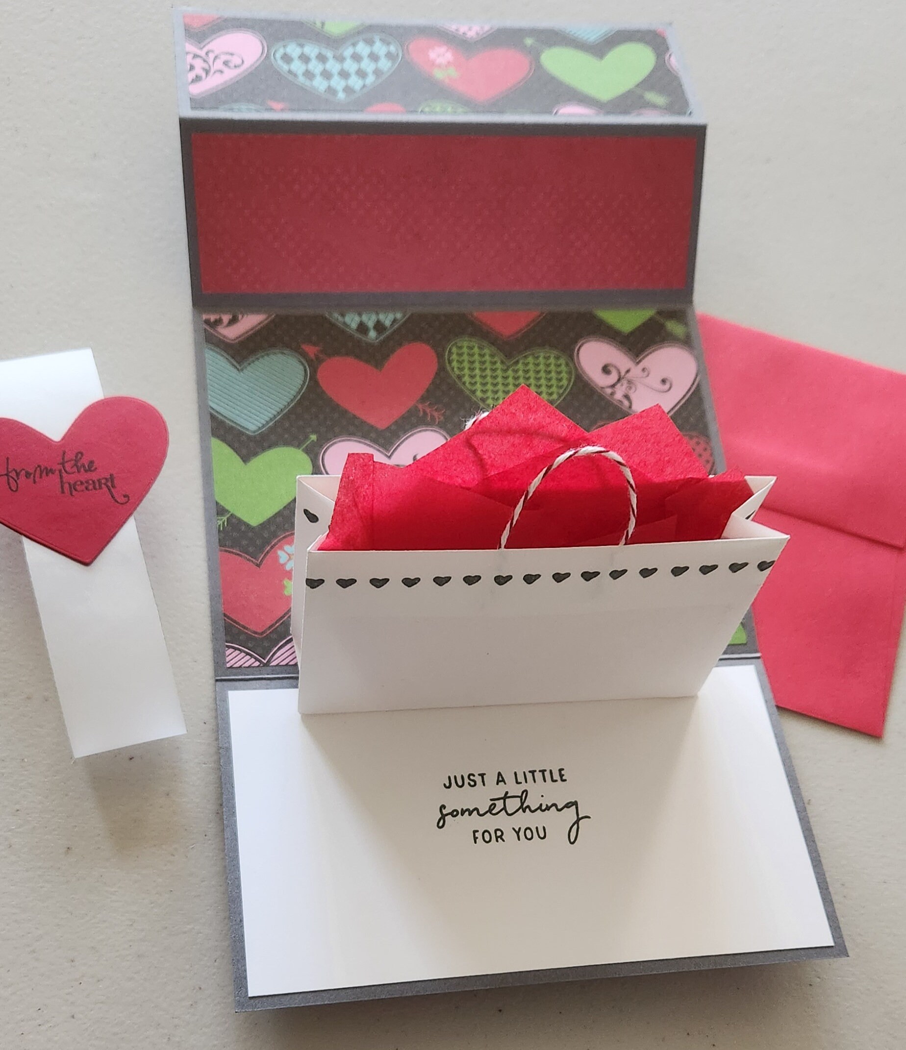 Handmade Fun Fold VALENTINE Greeting Card Pop-up Gift Bag W/envelope ...