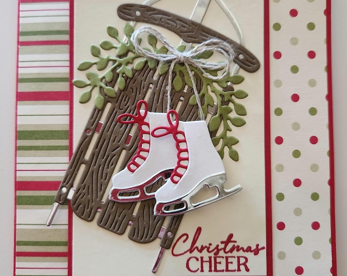 Handmade CHRISTMAS Card Holiday Sophisticated Sled Snow Sledding Ice ...